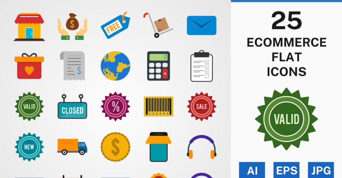 25 ECOMMERCE FLAT PACK Icon Set #115458 - TemplateMonster