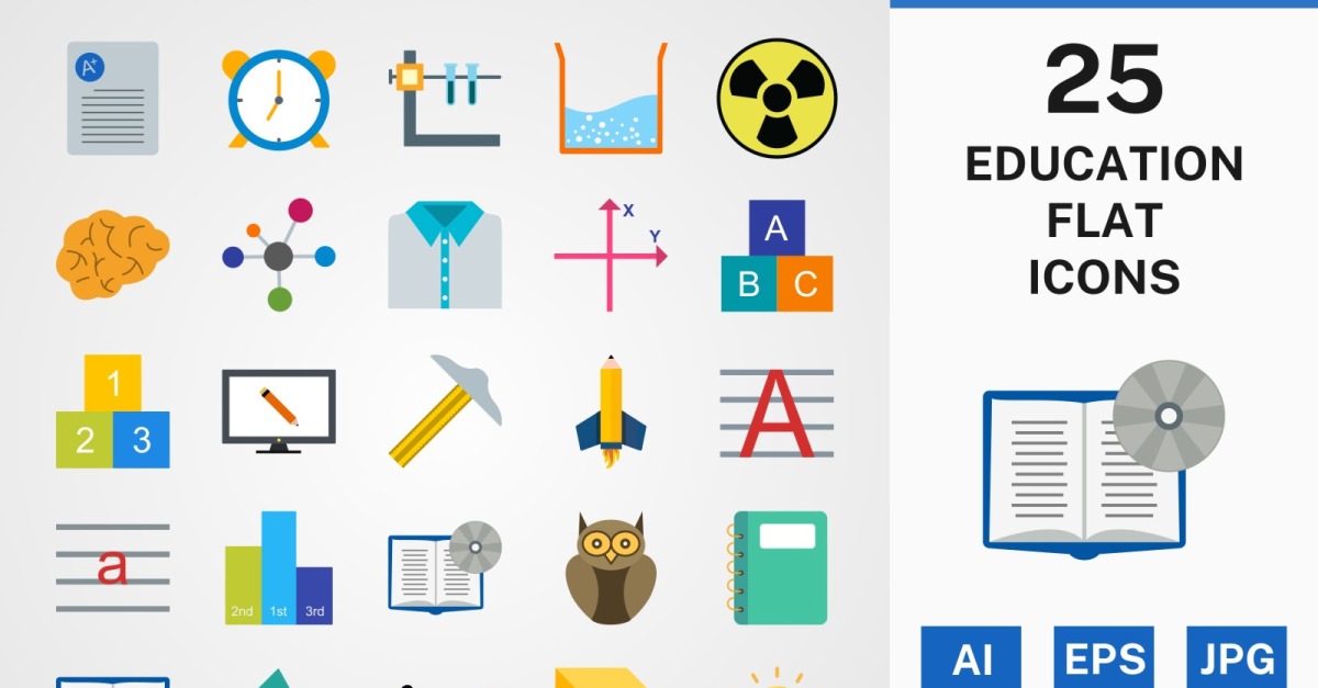 25 EDUCATION FLAT PACK Icon Set #115468 - TemplateMonster