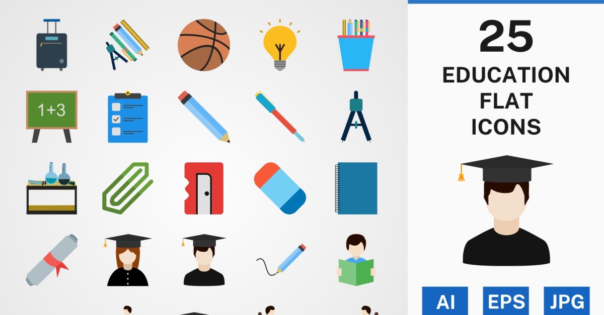 25 Education FLAT PACK Icon Set #115498 - TemplateMonster