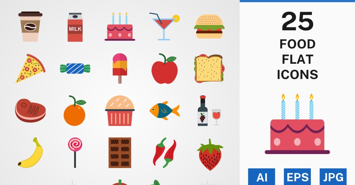 25 Food FLAT PACK Icon Set #115482 - TemplateMonster