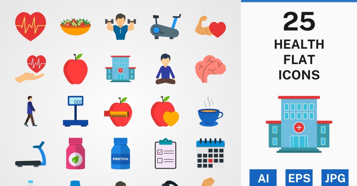 25 HEALTH FLAT PACK Icon Set #115459 - TemplateMonster