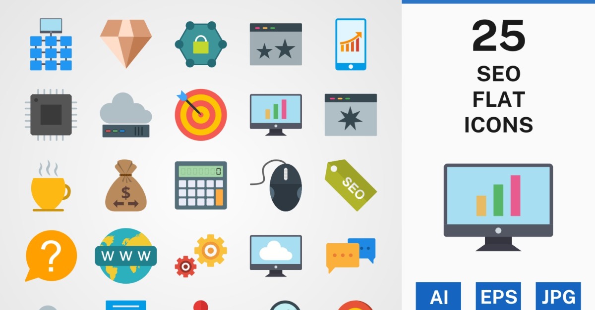 25 SEO FLAT PACK Icon Set #115499 - TemplateMonster
