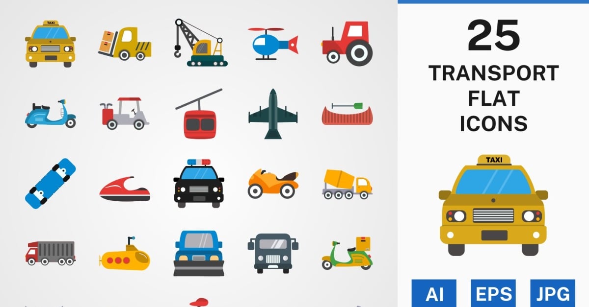 25 Transport FLAT PACK Icon Set #115497 - TemplateMonster