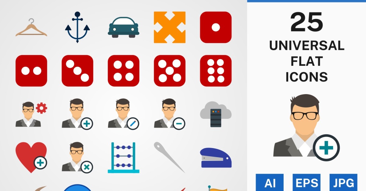 25 UNIVERSAL FLAT PACK Icon Set #115473 - TemplateMonster