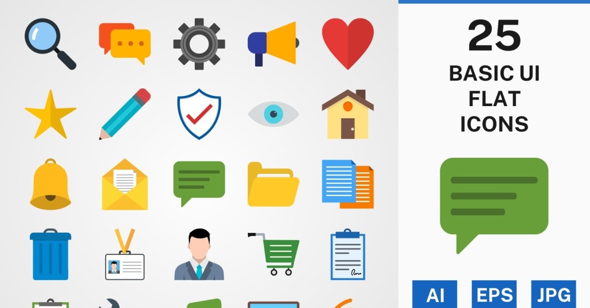 25 Basic UI FLAT PACK Icon Set #115506 - TemplateMonster