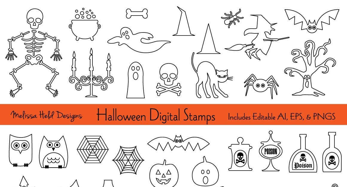 Halloween Digital Stamps Vector Clipart Pattern
