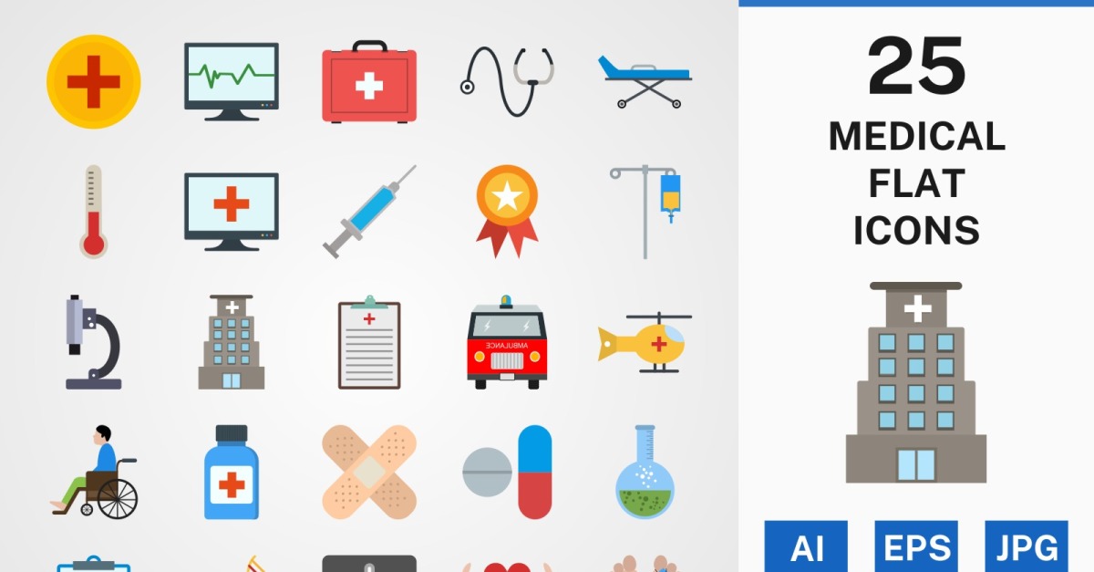 25 Medical FLAT PACK Icon Set #115501 - TemplateMonster