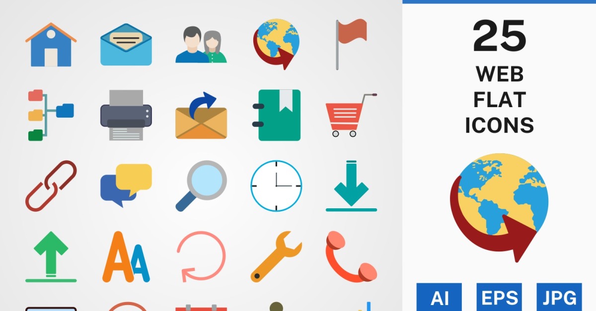 25 Web FLAT PACK Icon Set #115500 - TemplateMonster