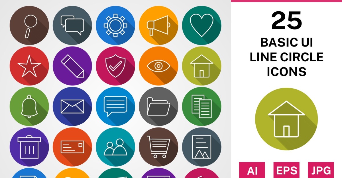 25 BASIC UI LINE CIRCLE SHADOWED PACK Icon Set