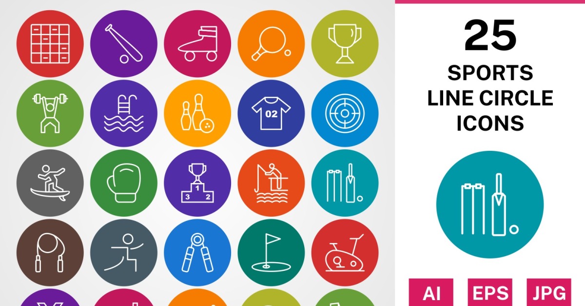 25 SPORTS AND GAMES LINE CIRCLE PACK Icon Set