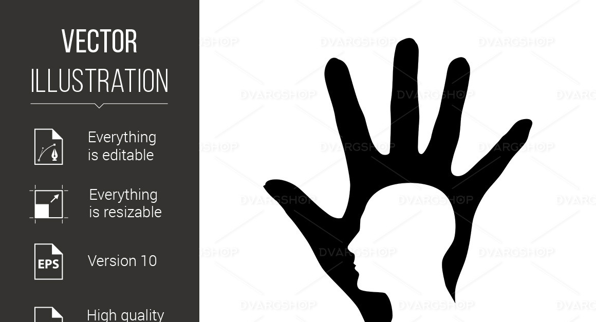 Hand and Head Shape Illustration on White Background - Vector Image