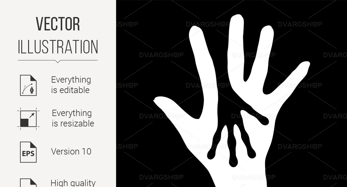 Human and Alien Hands Silhouette - Vector Image