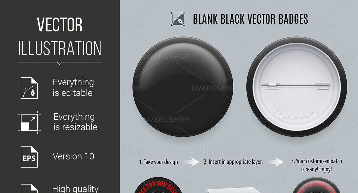 Blank Black Badges - Vector Image #116510 - TemplateMonster