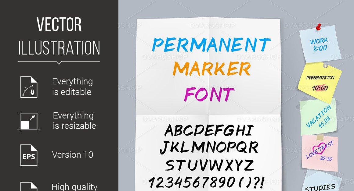 Sticker Paper Permanent Marker Font - Vector Image