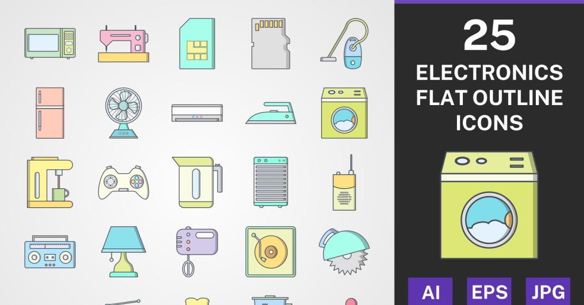 25 ELECTRONIC DEVICES FLAT OUTLINE PACK Icon Set