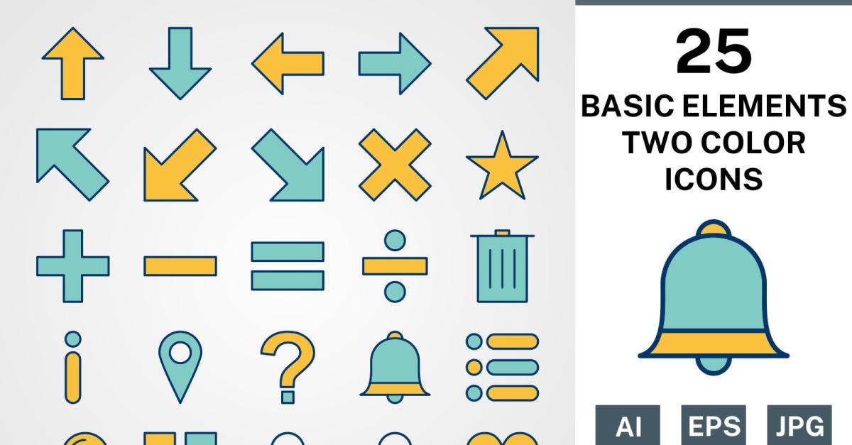 25 BASIC ELEMENTS FILLED TWO COLORS PACK Icon Set