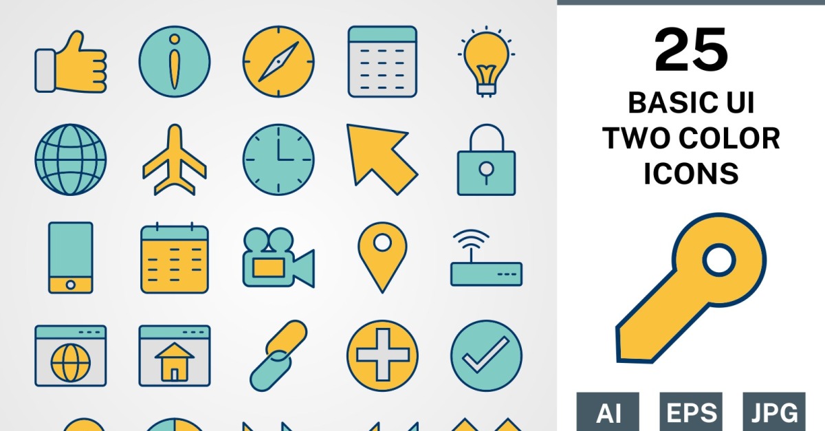 25 BASIC UI FILLED TWO COLORS PACK Icon Set - TemplateMonster