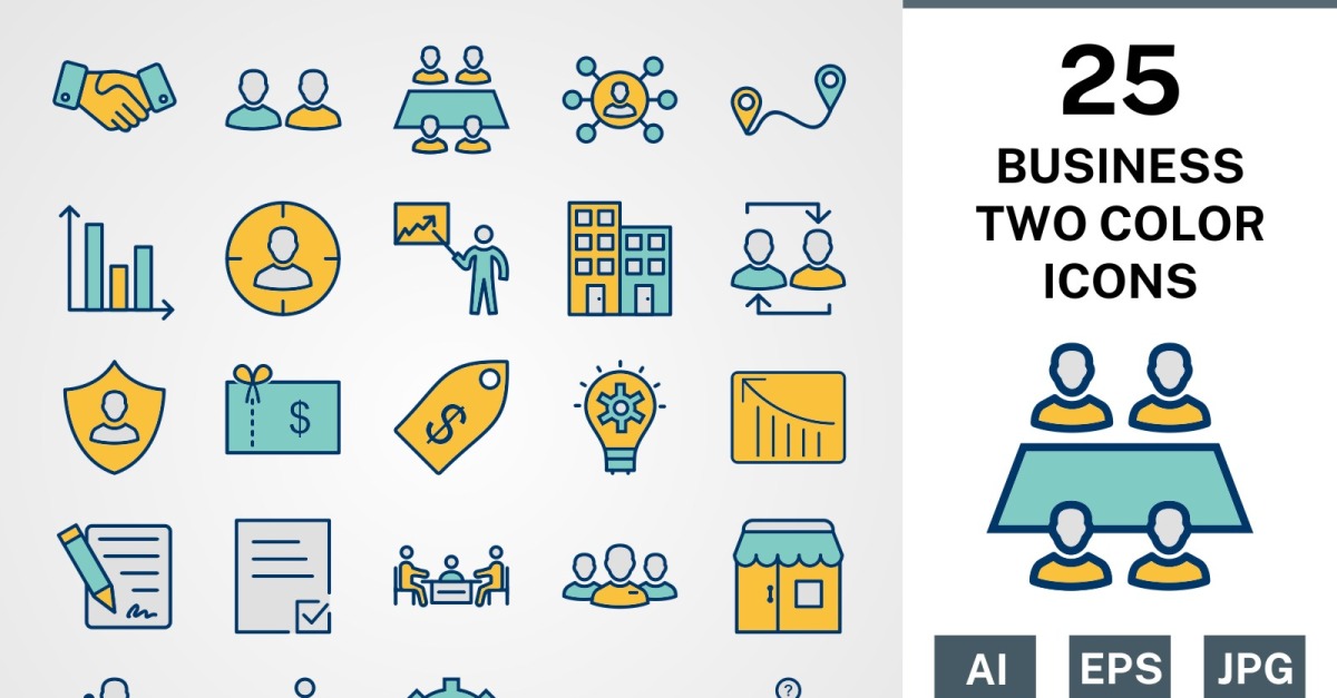 25 BUSINESS FILLED TWO COLORS PACK Icon Set - TemplateMonster