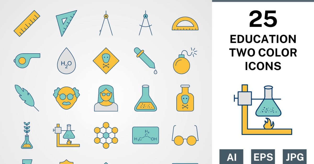 25 EDUCATION FILLED TWO COLORS PACK Icon Set