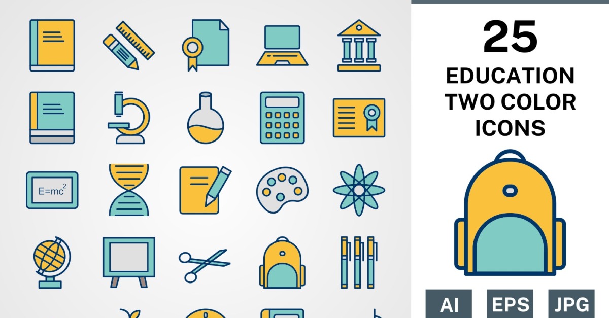 25 EDUCATION FILLED TWO COLORS PACK Icon Set