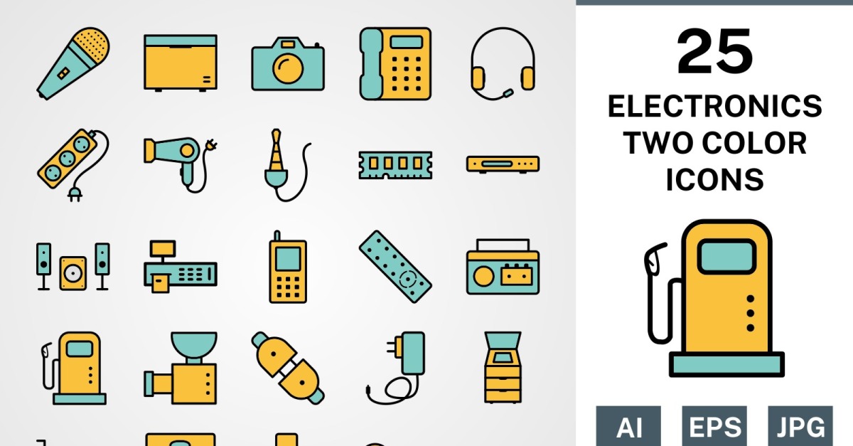 25 ELECTRONIC DEVICES FILLED TWO COLORS PACK Icon Set