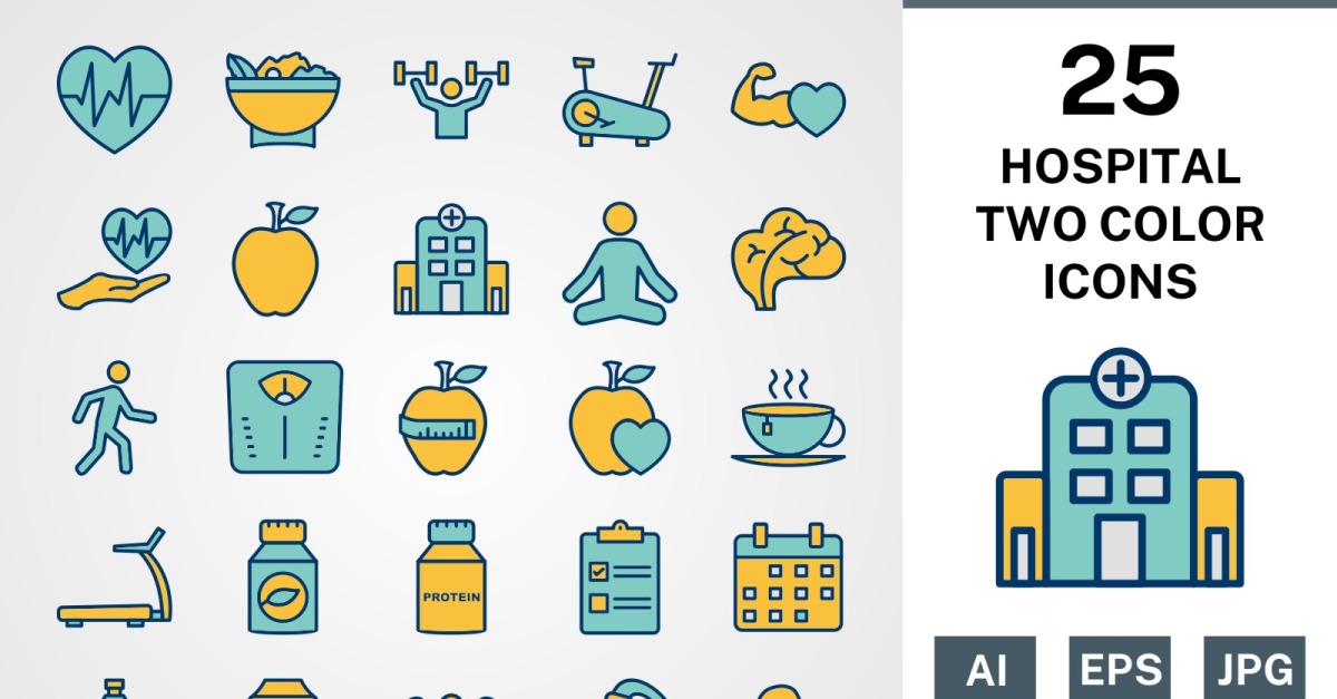 25 HEALTH FILLED TWO COLORS PACK Icon Set - TemplateMonster
