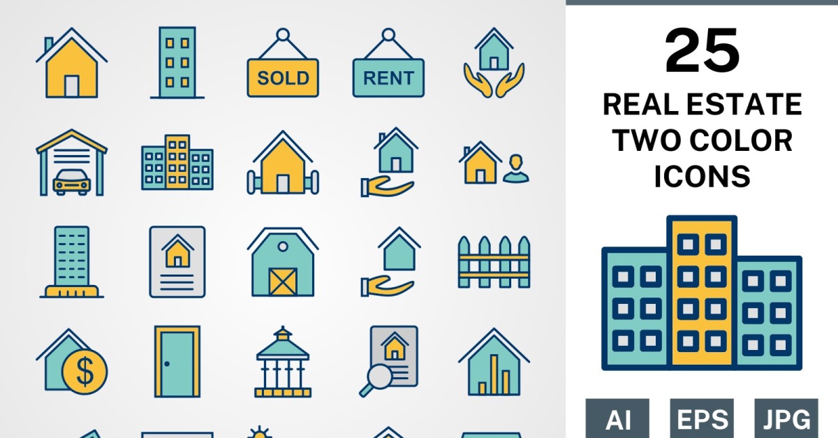 25 REAL ESTATE FILLED TWO COLORS PACK Icon Set