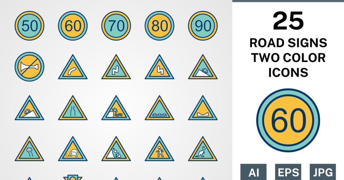 25 ROAD SIGNS FILLED TWO COLORS PACK Icon Set