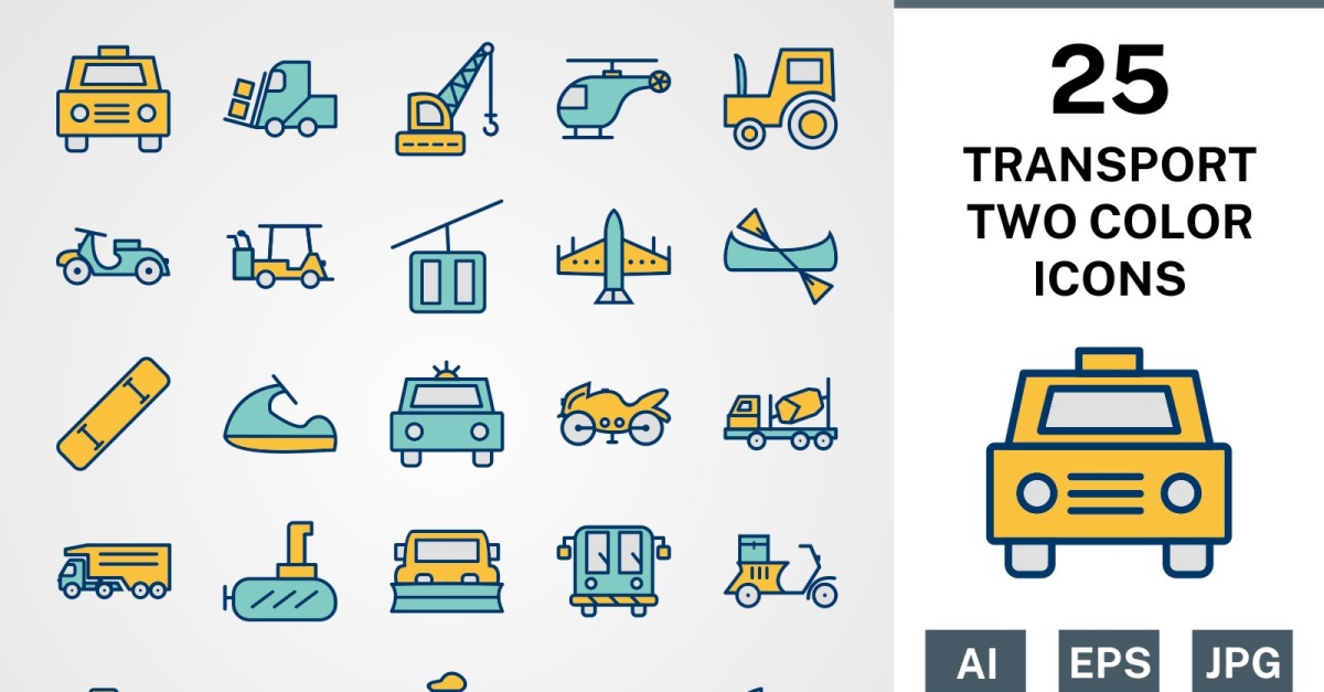 25 TRANSPORT FILLED TWO COLORS PACK Icon Set