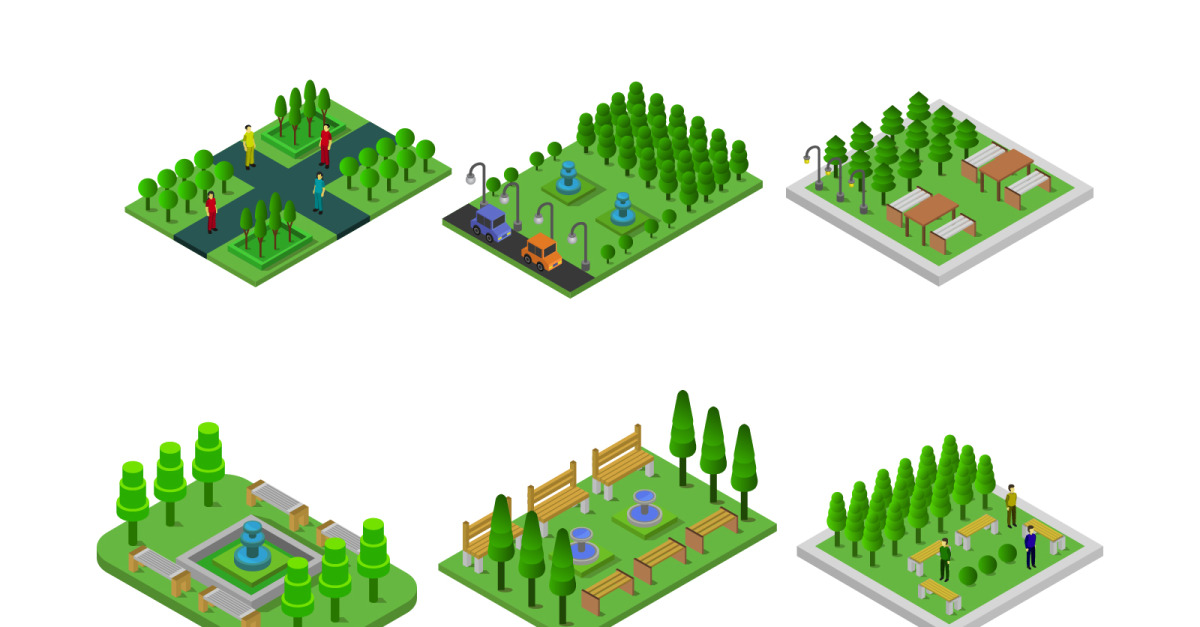 Isometric Park Set - Vector Image #117111 - TemplateMonster