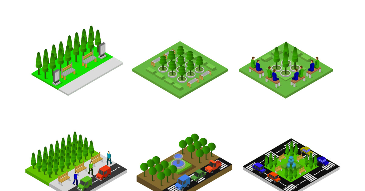 Isometric Park Set - Vector Image #117114 - TemplateMonster