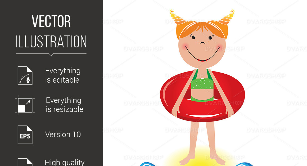 Cartoon Little Girl with a Lifeline - Vector Image