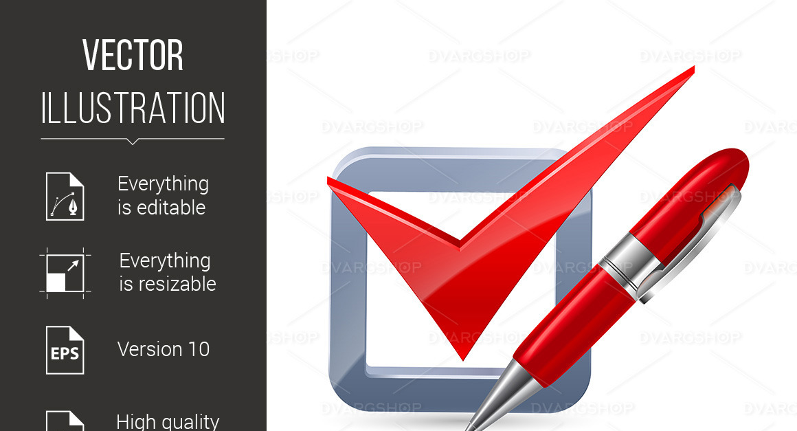 Pen and Tick Mark - Vector Image #117489 - TemplateMonster