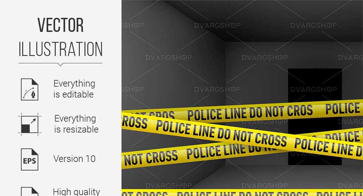 Dark Room with Police Danger Tape - Vector Image