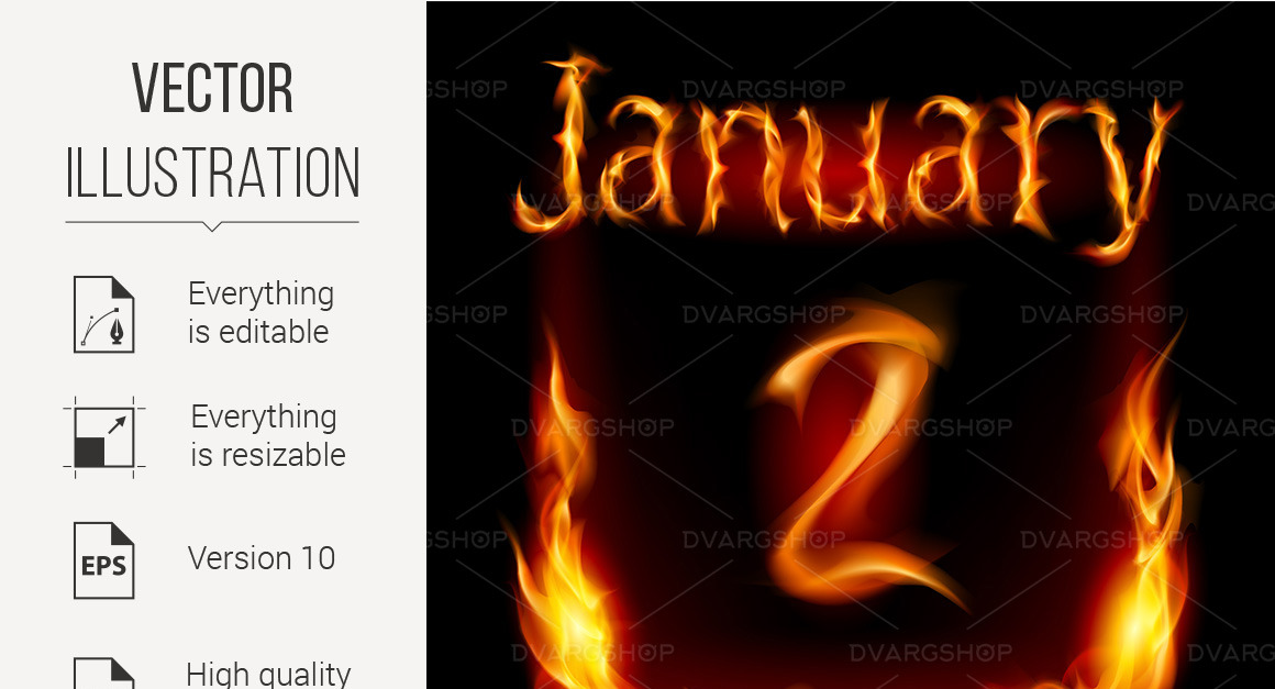 Second January in Calendar of Fire - Vector Image