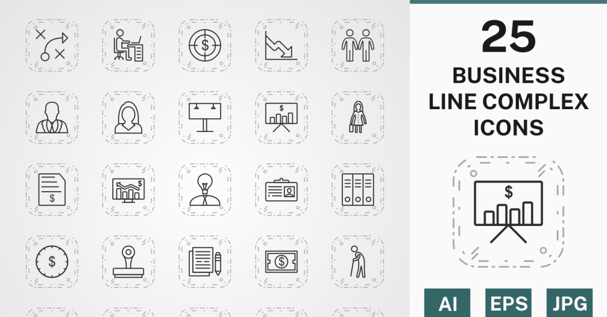 25 BUSINESS LINE COMPLEX PACK Icon Set - TemplateMonster