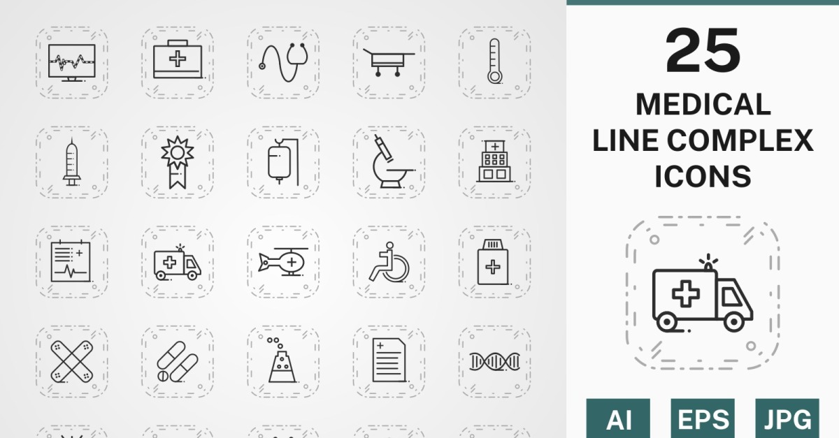 25 MEDICAL LINE COMPLEX PACK Icon Set - TemplateMonster
