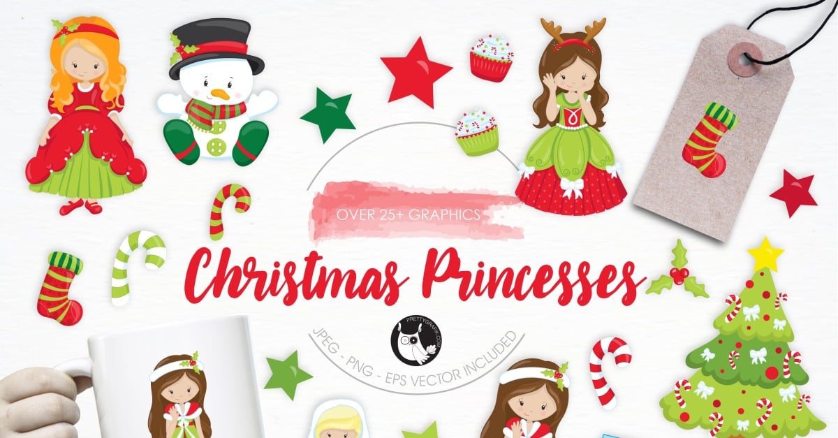 Christmas Princesses illustrations - Vector Image