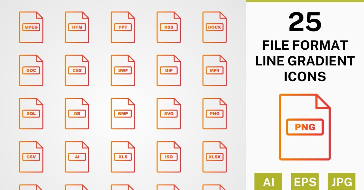 25 FILE FORMAT LINE GRADIENT PACK Icon Set - TemplateMonster