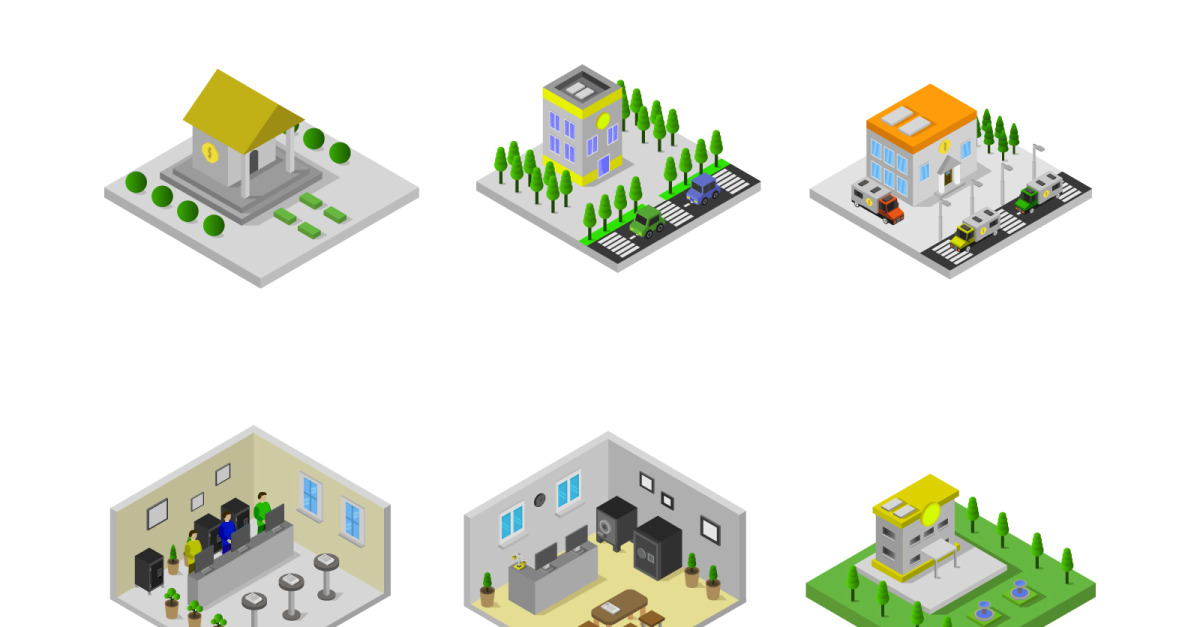 Isometric Bank Set - Vector Image #118415 - TemplateMonster