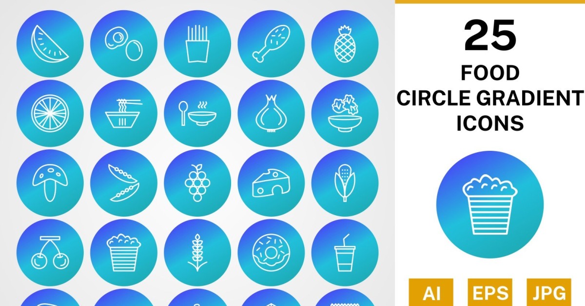 25 Food Circle Gradient Pack Icon Set - TemplateMonster
