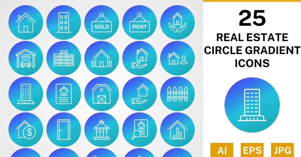 25 Real Estate Circle Gradient Pack Icon Set