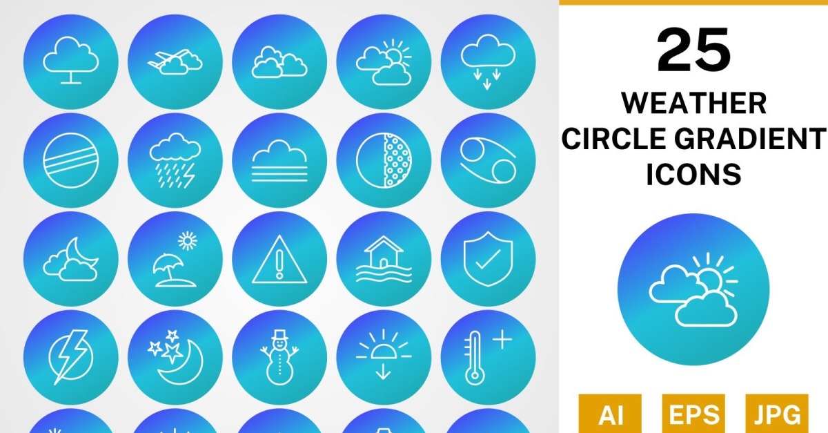 25 Weather Circle Gradient Pack Icon Set - TemplateMonster