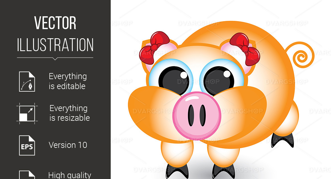 Cartoon Pig with Bows - Vector Image - TemplateMonster