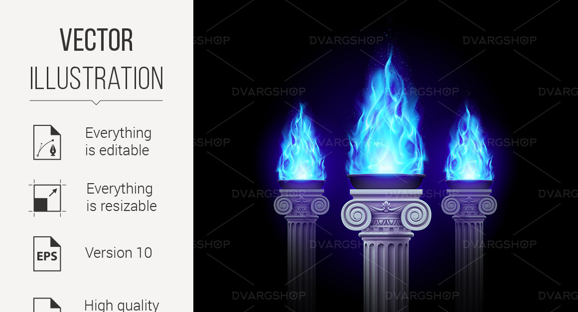 Columns with Blue Fire - Vector Image - TemplateMonster
