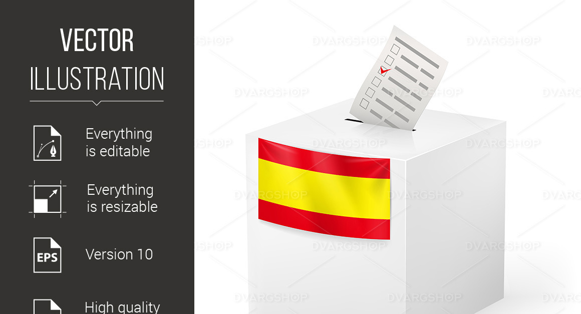 Ballot Box With Voicing Paper Spain - Vector Image