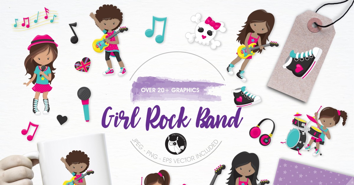Girl Rock Band Illustration Pack - Vector Image