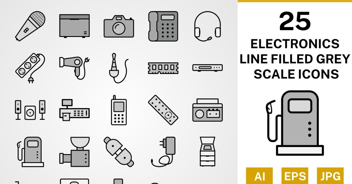 25 Electronic Devices Line Filled Greyscale Icon Set