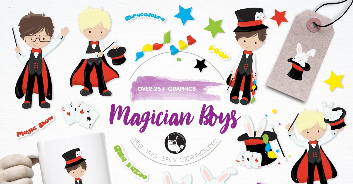 Magician Boys Illustration Pack - Vector Image