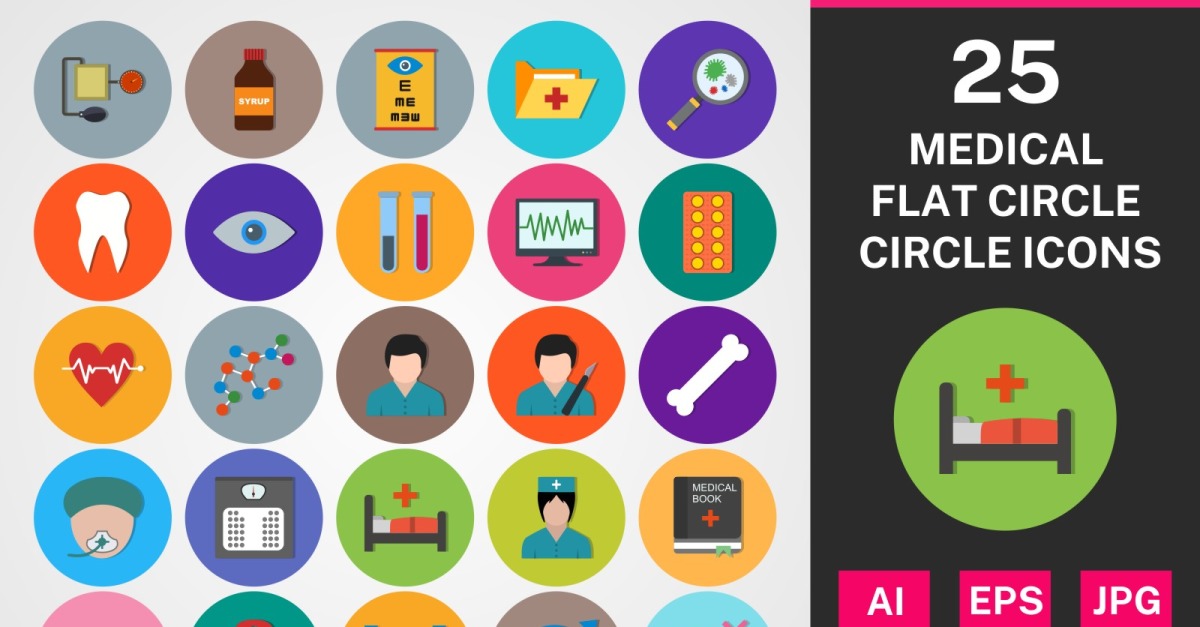 25 Medical Flat Circle Icon Set #119395 - TemplateMonster